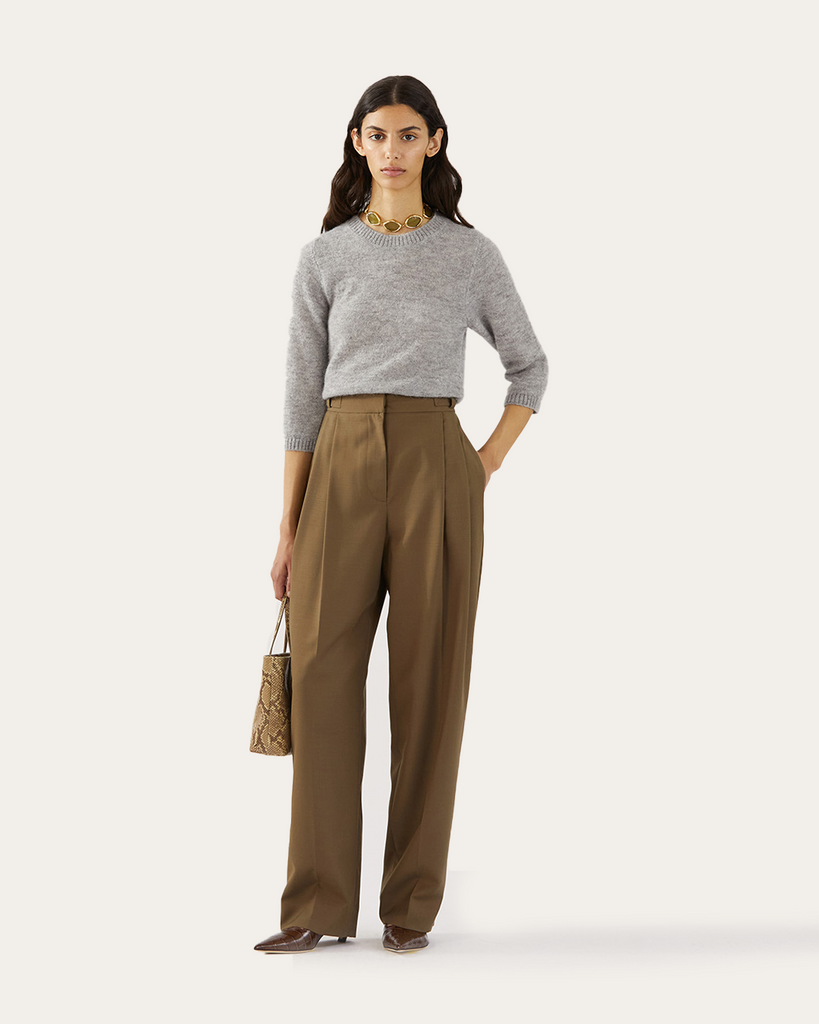 Eunah Trousers Wool Blend Olive – REJINA PYO