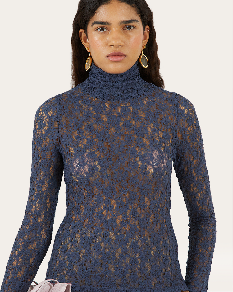 Bronte Top Cotton Blend Lace Navy – REJINA PYO