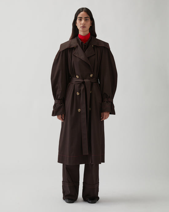 Romy Trenchcoat Sateen Cotton Dark Chocolate – REJINA PYO